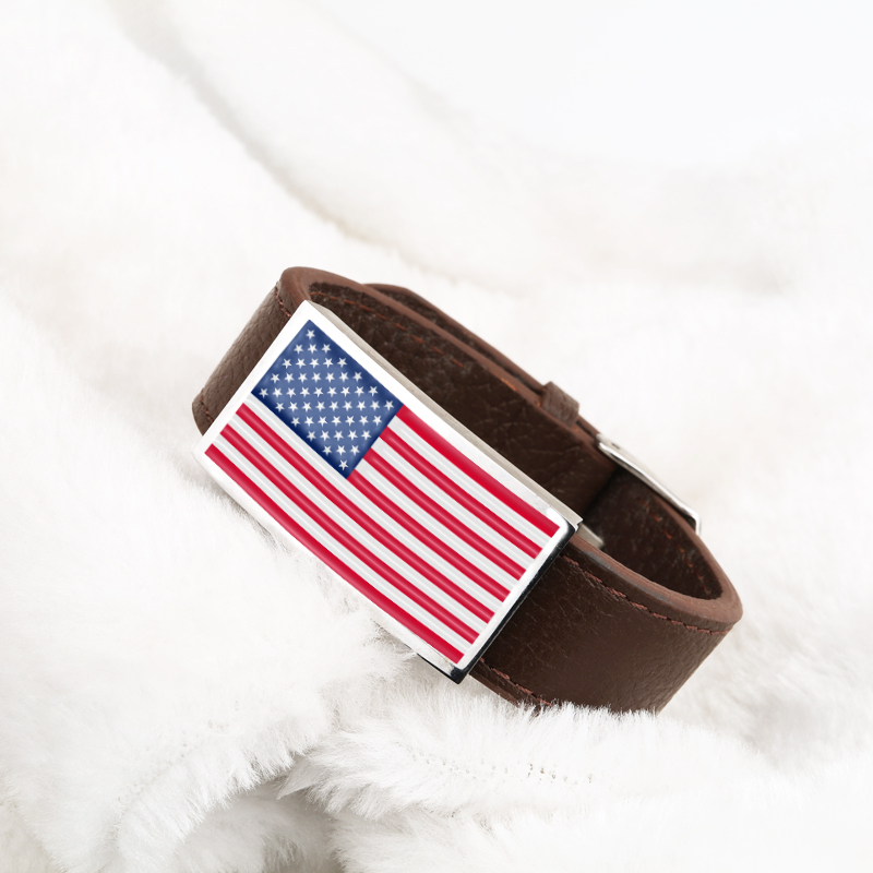 brown leather bracelets for men | custom national flag brown leather ...