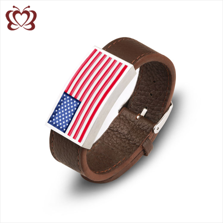brown leather bracelets for men | custom national flag brown leather ...