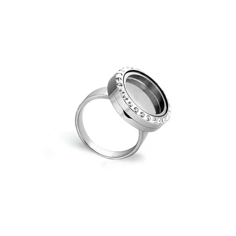 Fashion stainless steel clear glass floating locket ring supplier