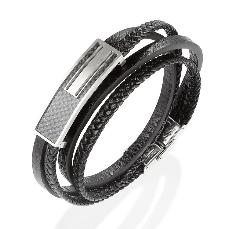 Wholesale custom stainless steel inlay carbon fiber mens multilayer ...