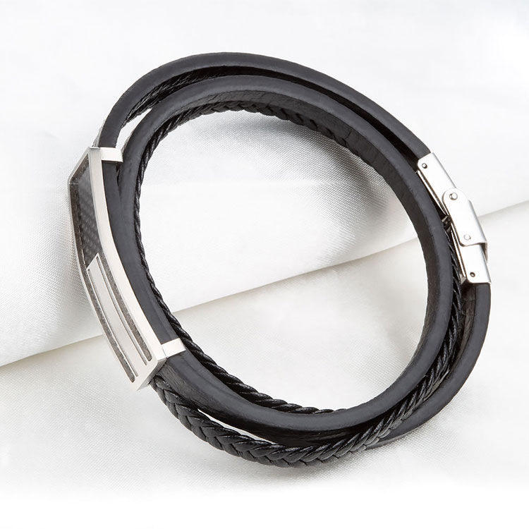 Wholesale custom stainless steel inlay carbon fiber mens multilayer ...