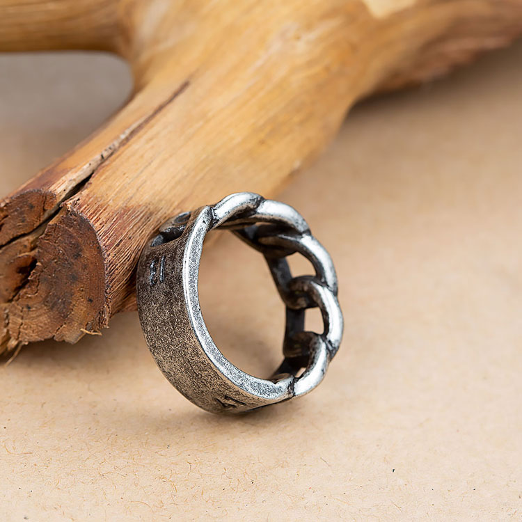 Custom black vintage stainless steel mens finger ring chain cuban link ring