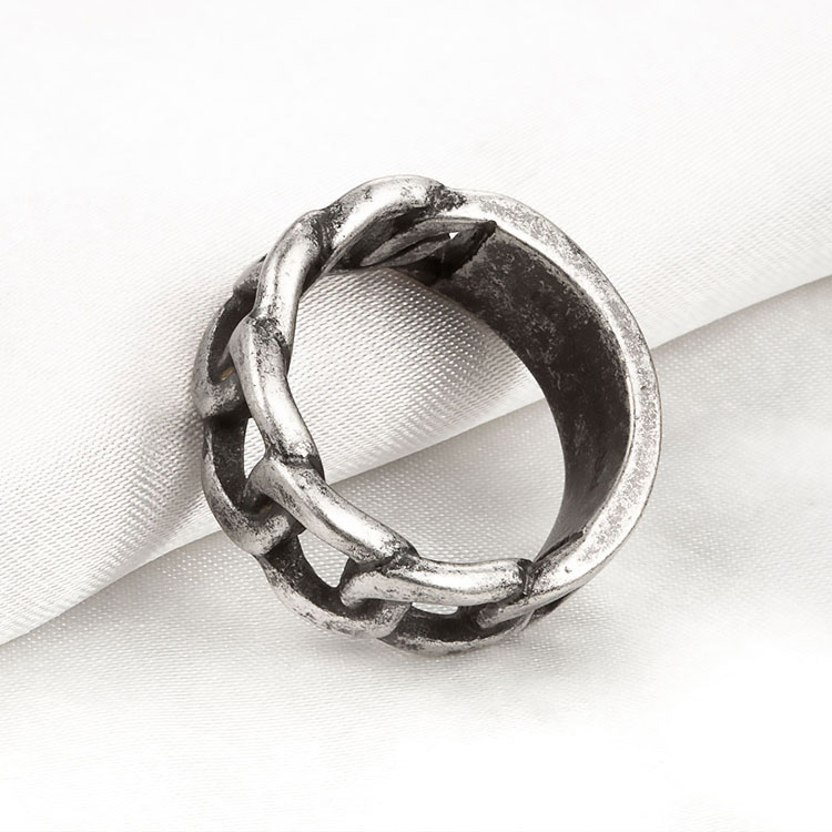 Custom black vintage stainless steel mens finger ring chain cuban link ring