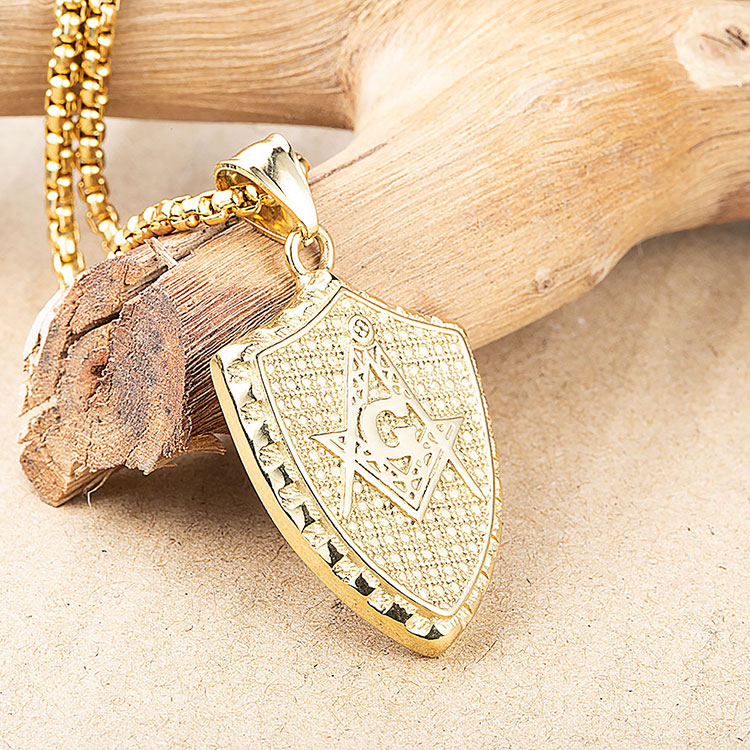 Men's Stainless Steel Freemason Shield Shape Masonic Pendant