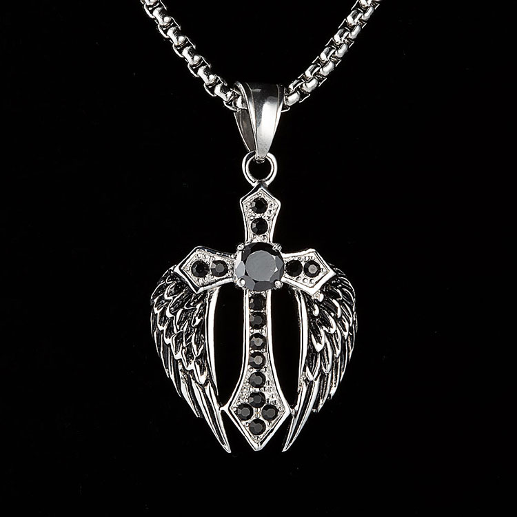 Custom Iced Out 14K Gold Plated Enamel Angel Wing Pendant Cross Shape ...