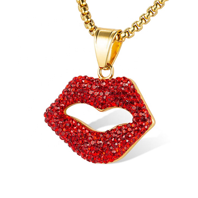 Elegant 18K Gold Plating Jewellery Lips Pendant Necklaces For Women