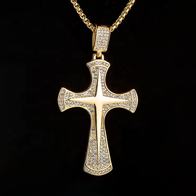Religious Ornaments 316L Stainless Steel 18K Gold Plated Iced Out Cross ...